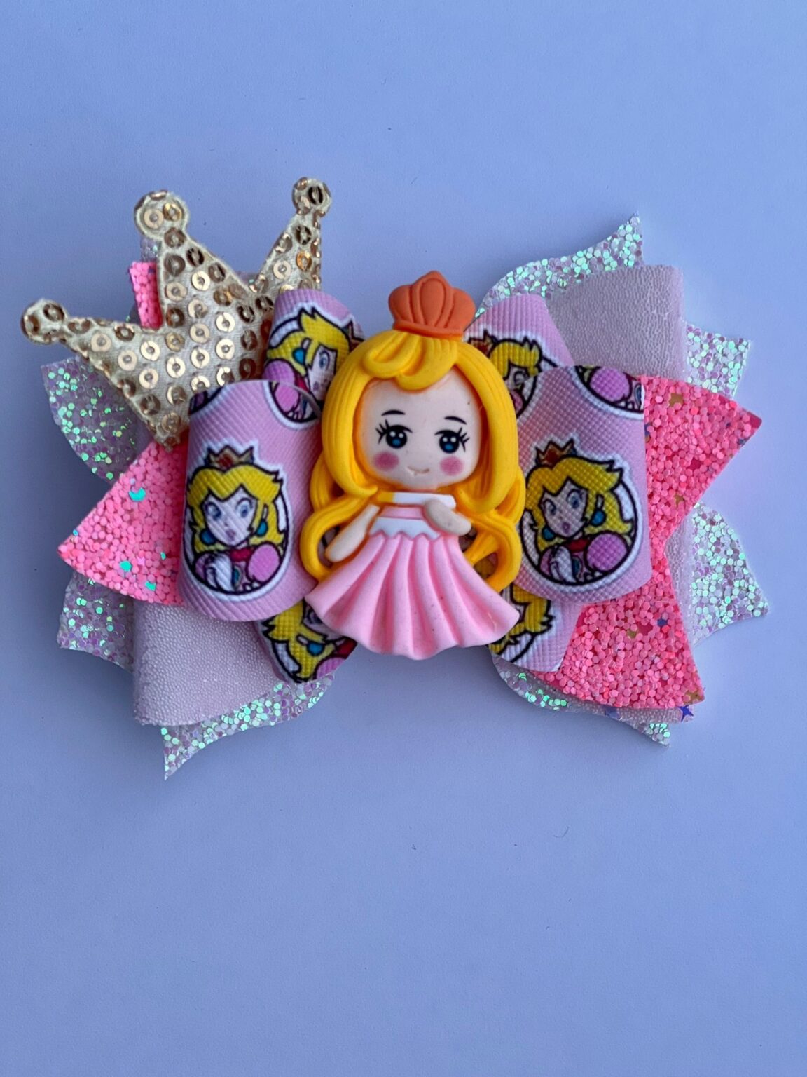 Princess Peach Inspired Hair Bow with 3D Resin Centerpiece and Crown ...